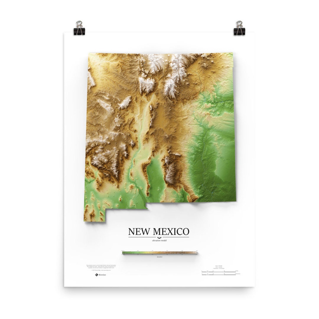 New Mexico Elevation Map Poster - Etsy