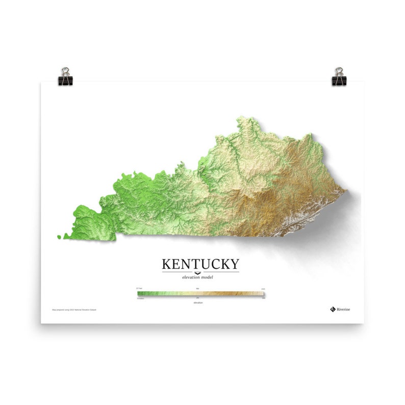 Kentucky Elevation Map Poster - Etsy