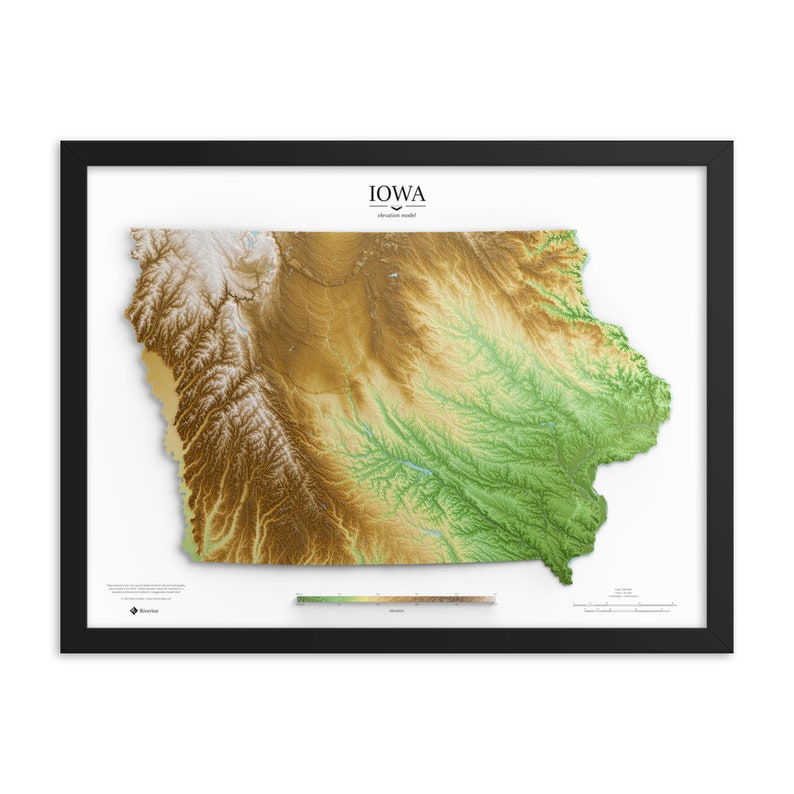 Iowa Elevation Map Poster - Etsy