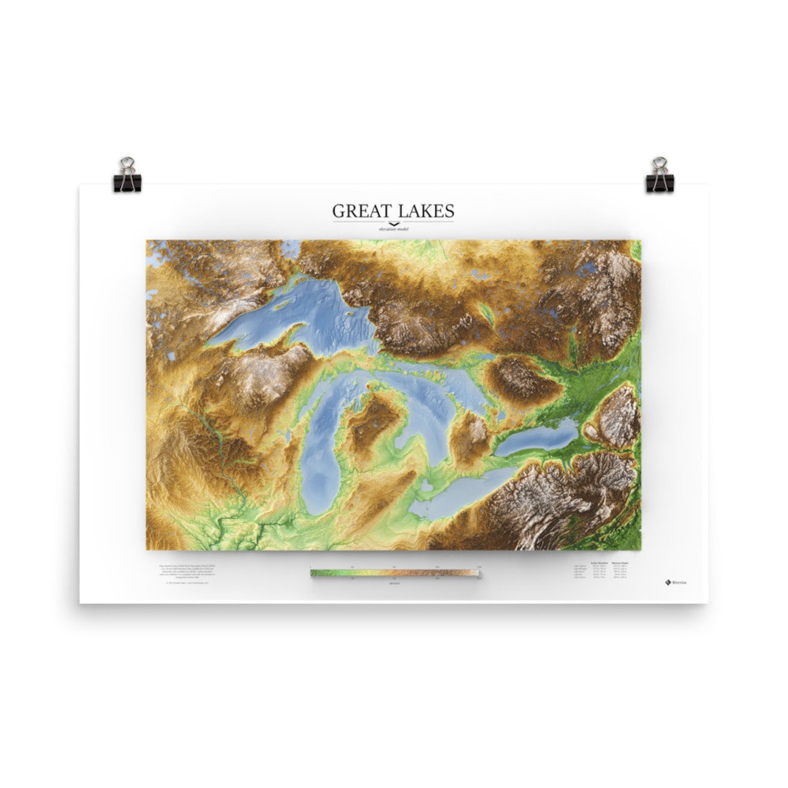 Great Lakes Elevation Map Poster - Etsy