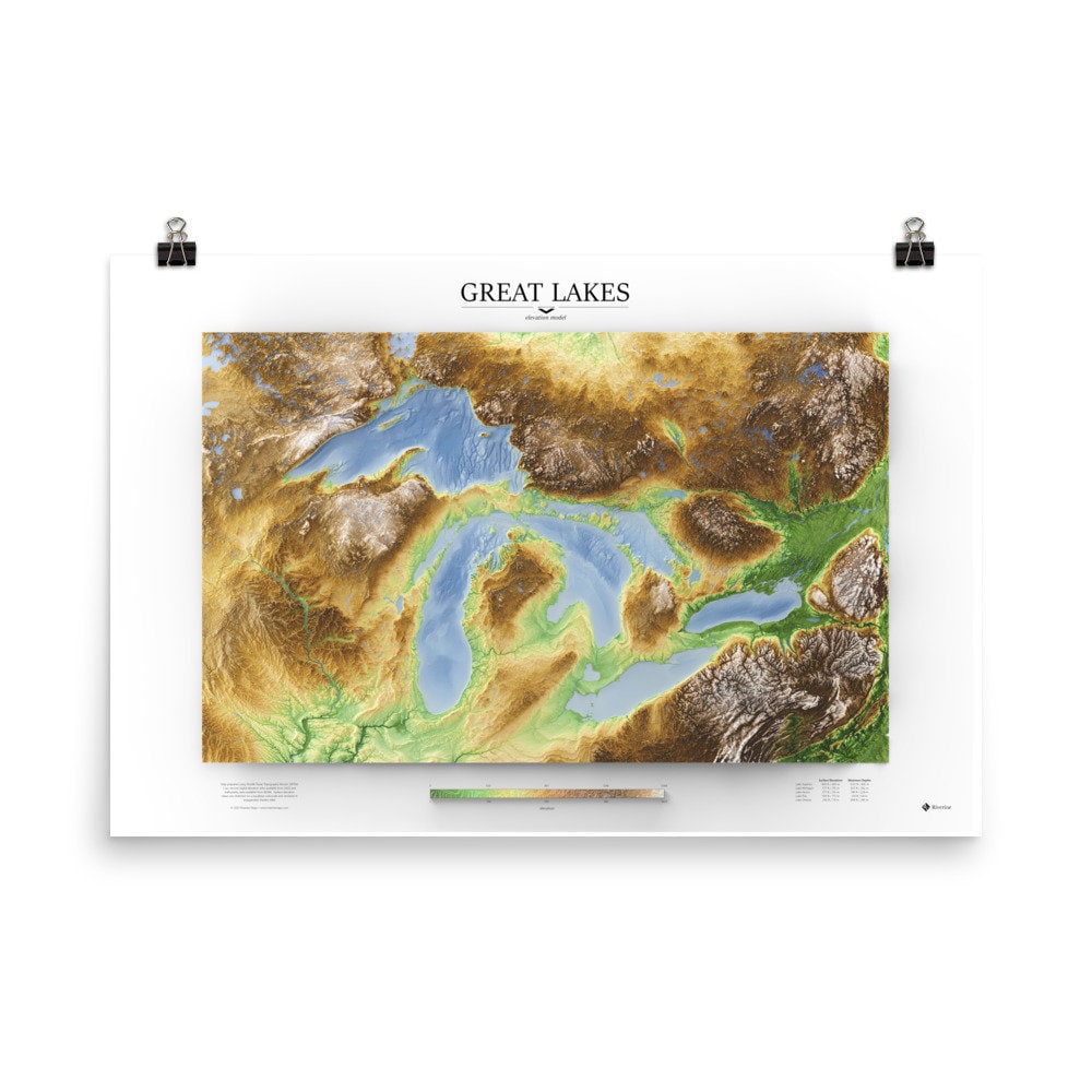 Great Lakes Elevation Map Poster - Etsy