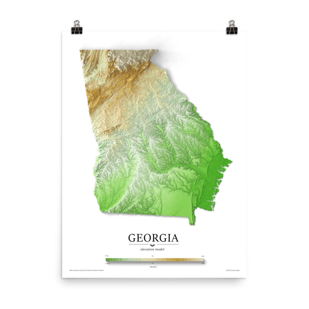 Georgia Elevation Map Poster - Etsy