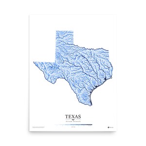 Texas Hydrological Map Poster - Etsy