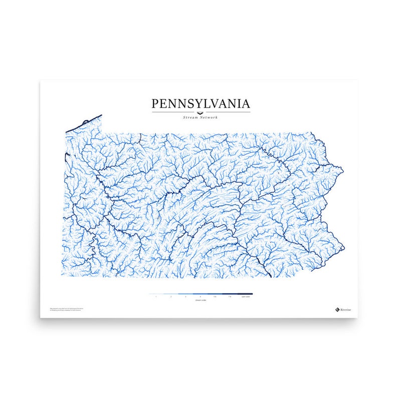 Pennsylvania Hydrological Map Poster - Etsy