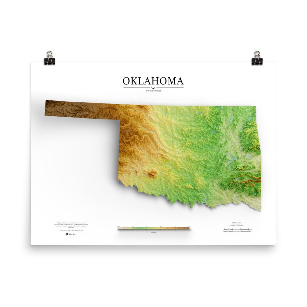 Oklahoma Elevation Map Poster - Etsy