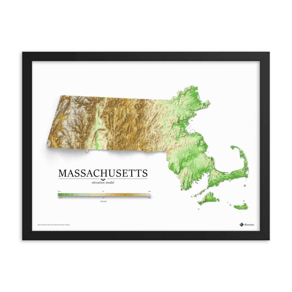Massachusetts Elevation Maps Poster - Etsy
