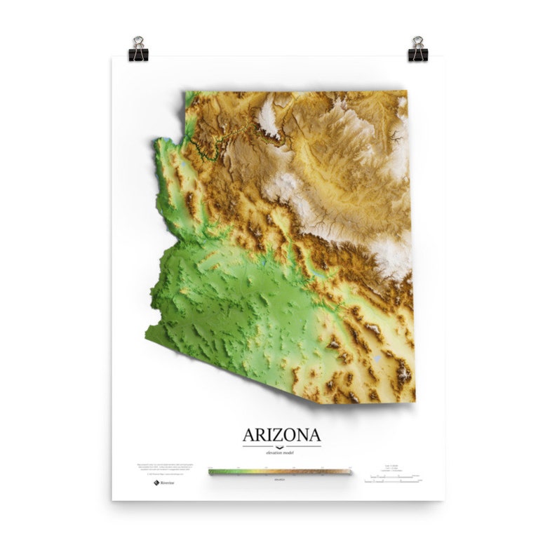 Arizona Elevation Map Poster - Etsy