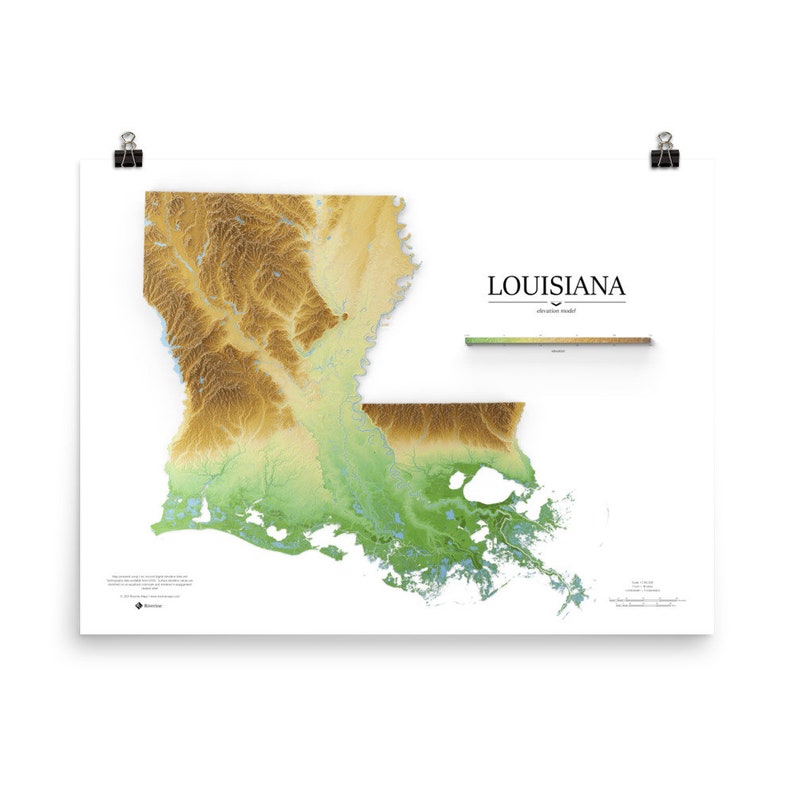 Louisiana Elevation Map Poster - Etsy