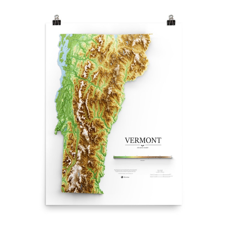 Vermont Elevation Map Poster - Etsy
