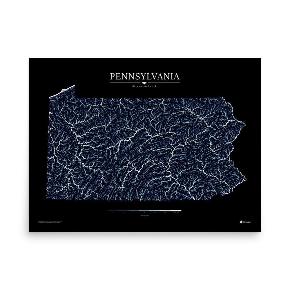 Pennsylvania Hydrological Map Poster - Etsy