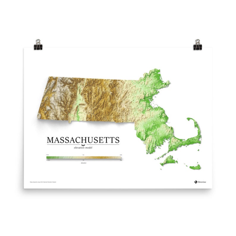 Massachusetts Elevation Maps Poster - Etsy