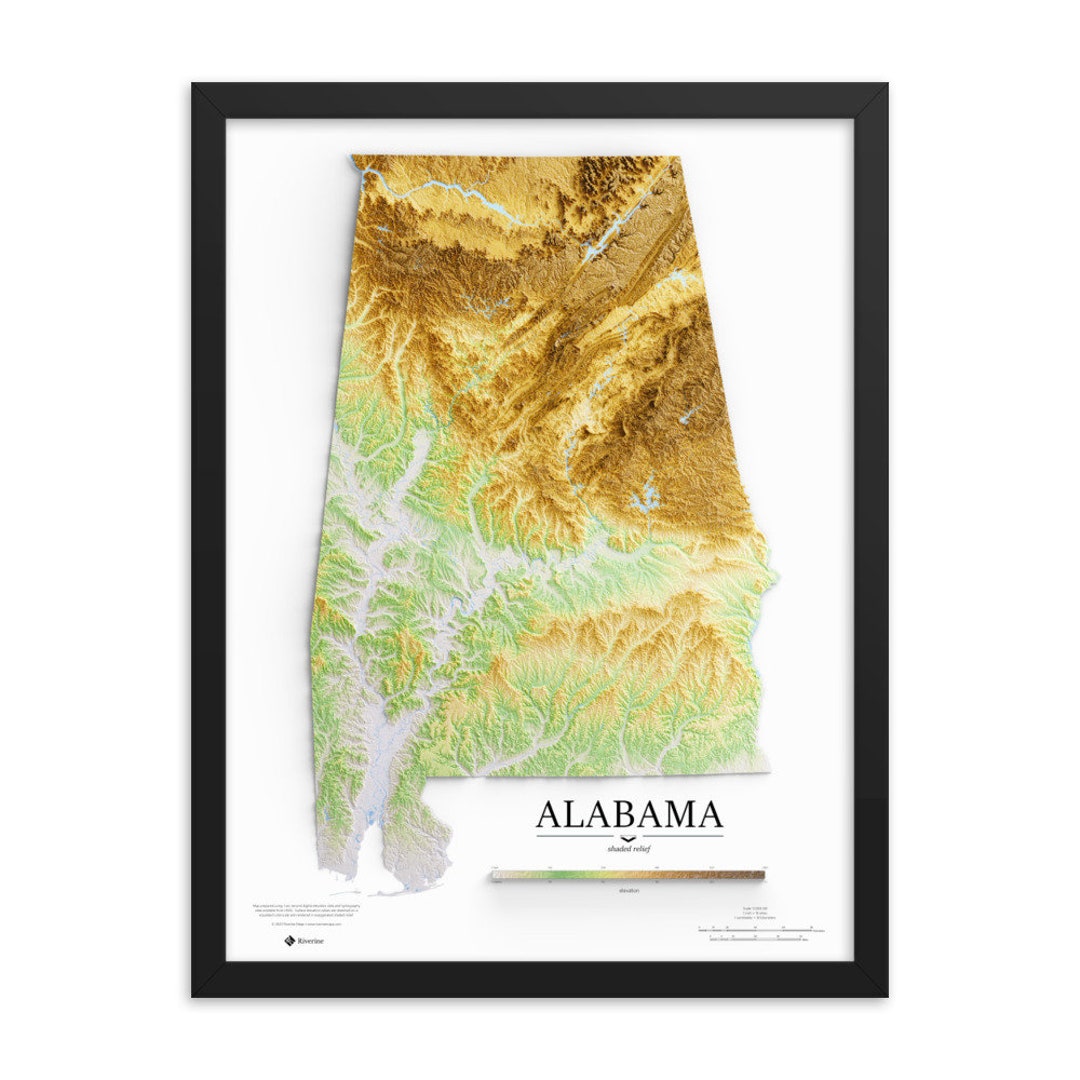 Alabama Elevation Map Poster - Etsy