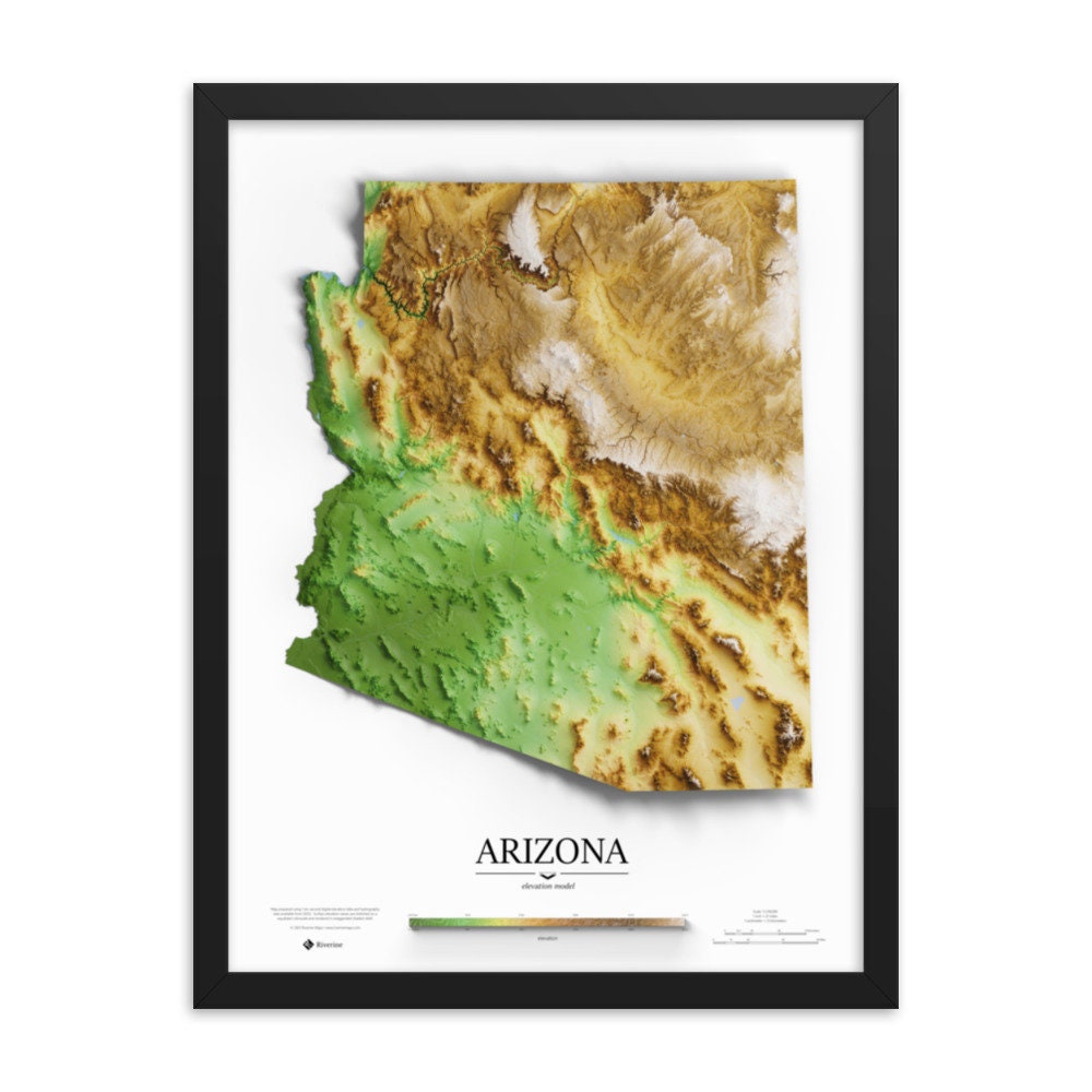 Arizona Elevation Map Poster - Etsy