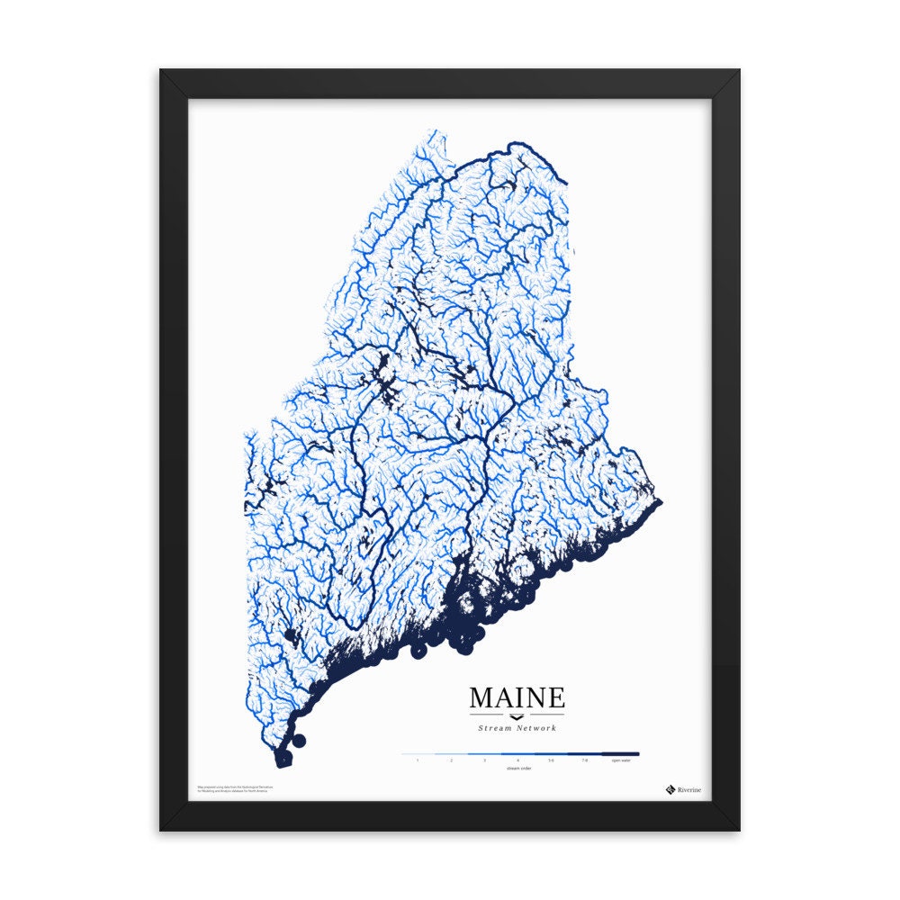 Maine Hydrological Map Poster - Etsy