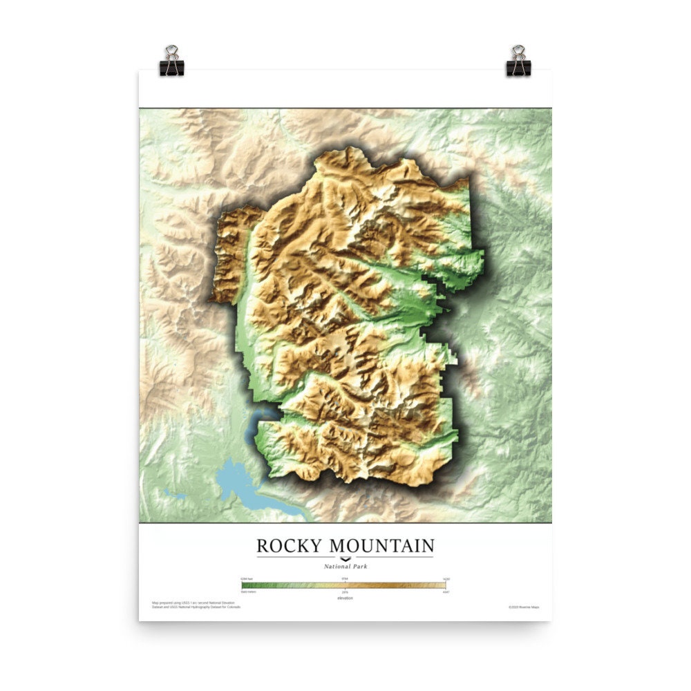 Rocky Mountain National Park Elevation Map Poster Print - Etsy