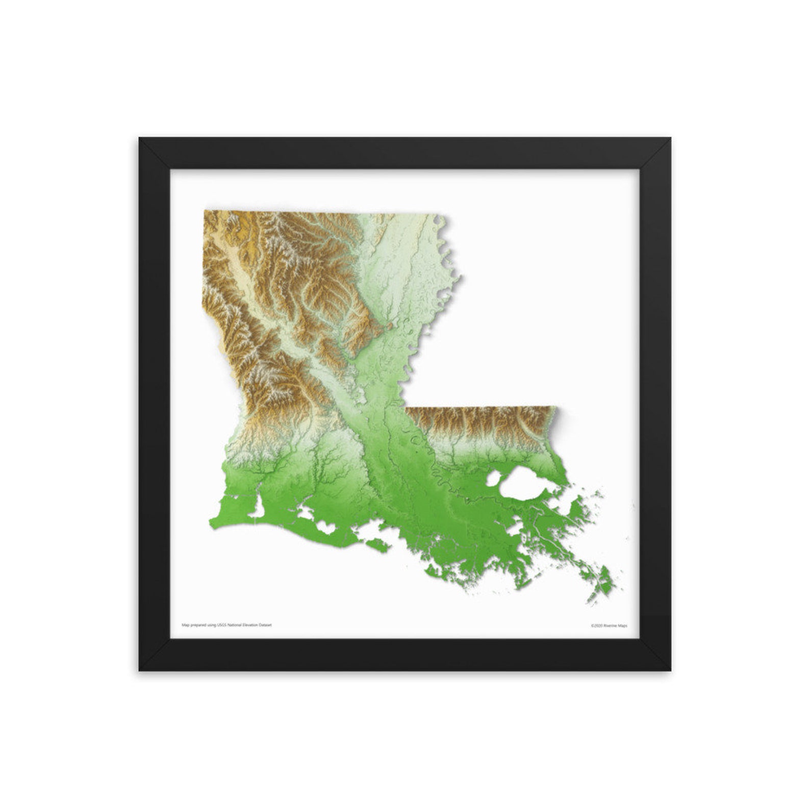 Louisiana Elevation Map Poster | Etsy