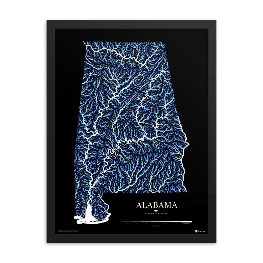 Alabama Hydrological Map Poster - Etsy