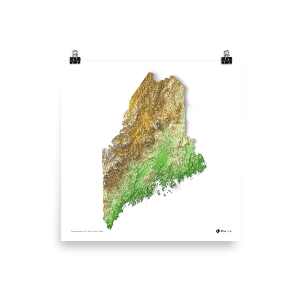 Maine Elevation Map Poster | Etsy