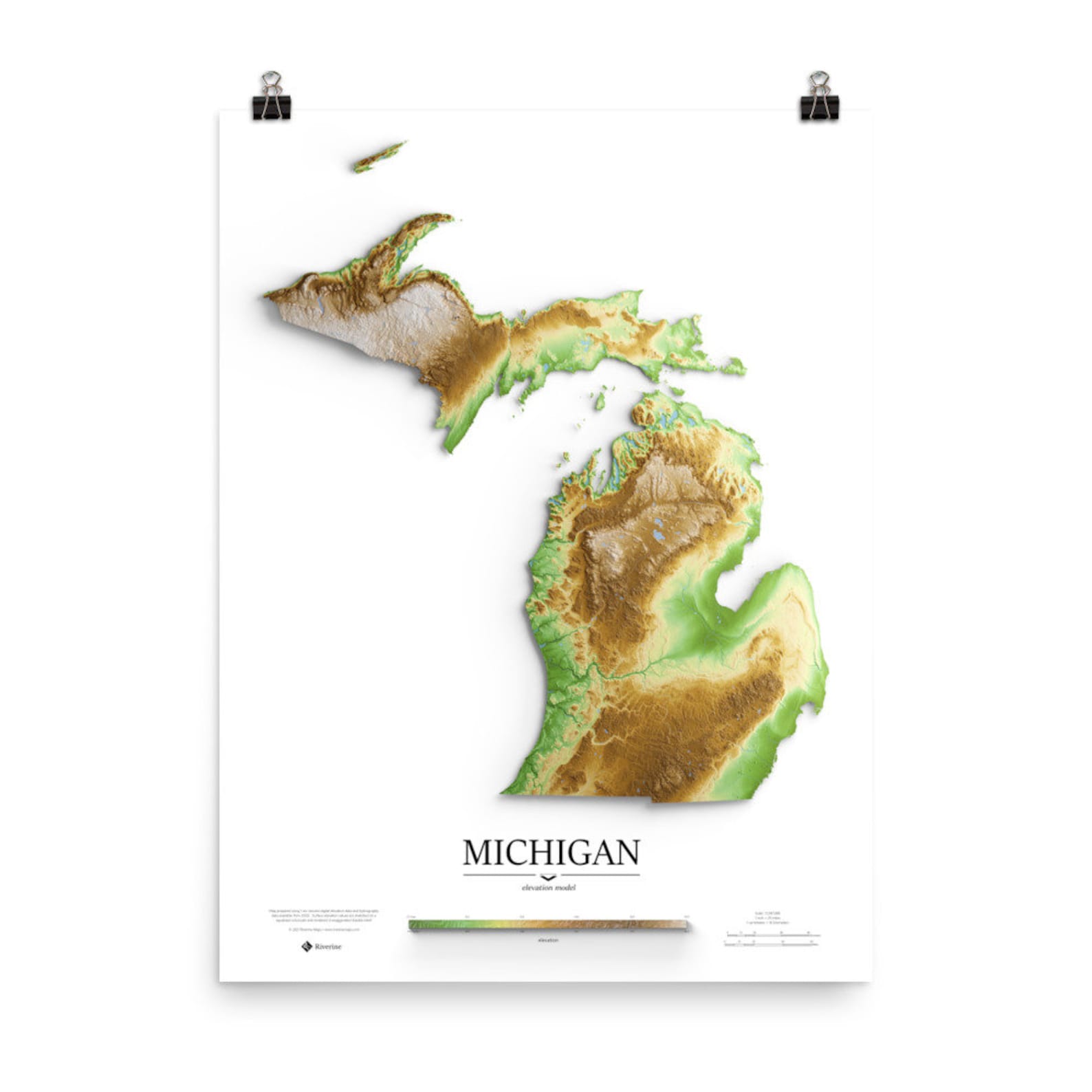 Michigan Elevation Map Poster - Etsy