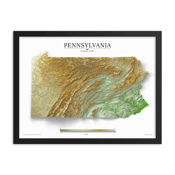Pennsylvania Elevation Map Poster | Etsy