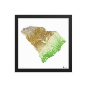 South Carolina Elevation Map Poster | Etsy