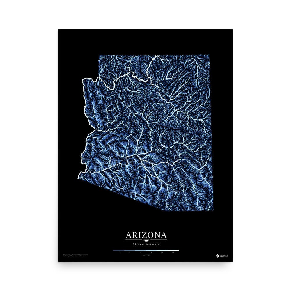 Arizona Hydrological Map Poster - Etsy