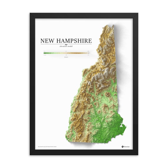New Hampshire Elevation Map Poster | Etsy