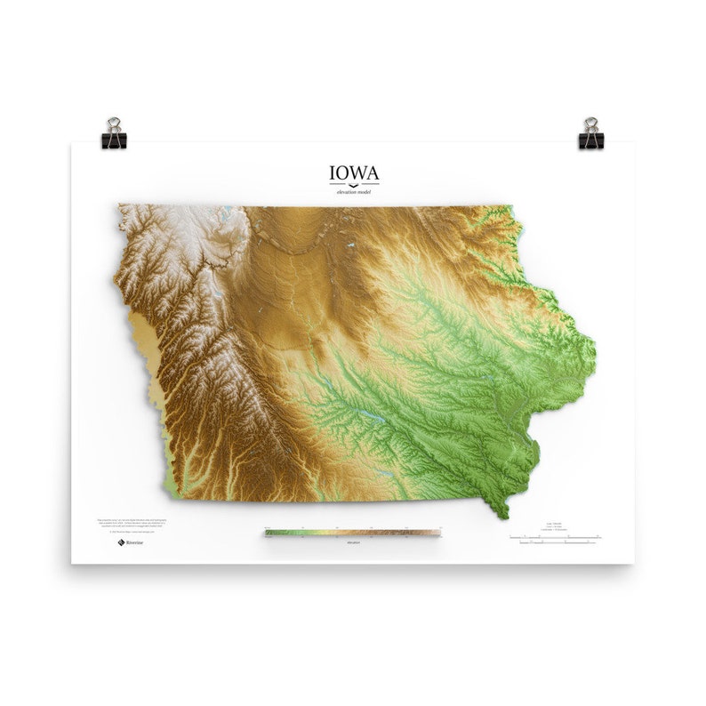 Iowa Elevation Map Poster - Etsy