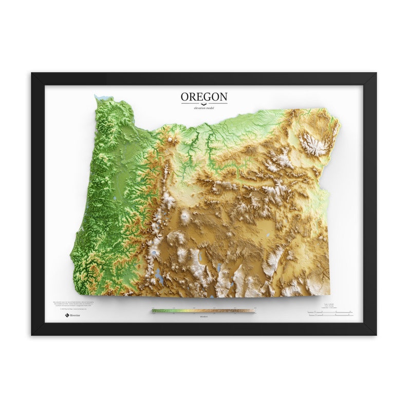 Oregon Elevation Map Poster - Etsy
