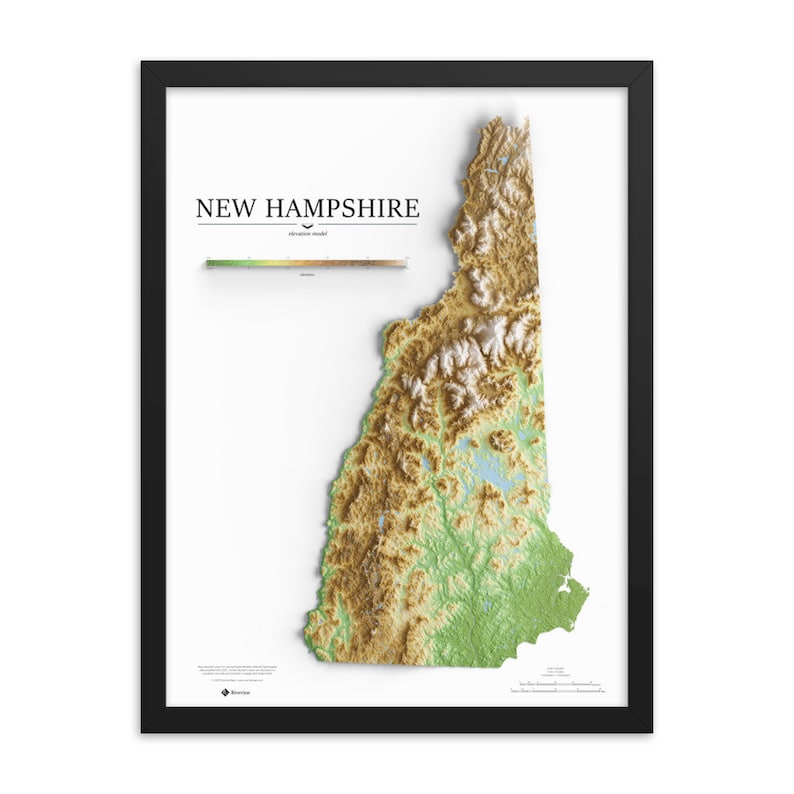 New Hampshire Elevation Map Poster - Etsy