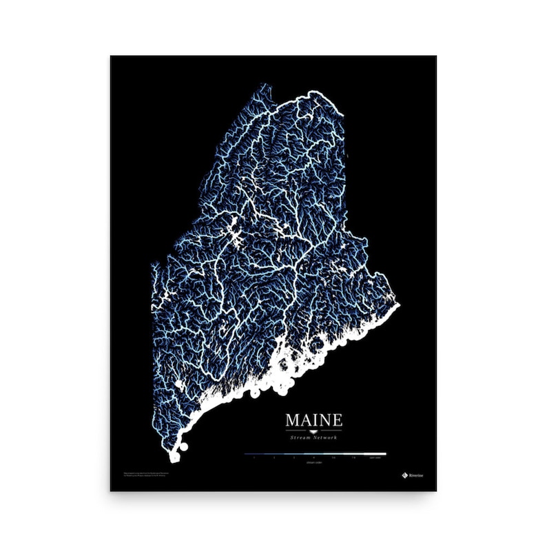 Maine Hydrological Map Poster - Etsy
