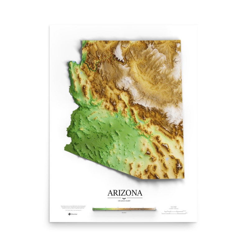 Arizona Elevation Map Poster - Etsy