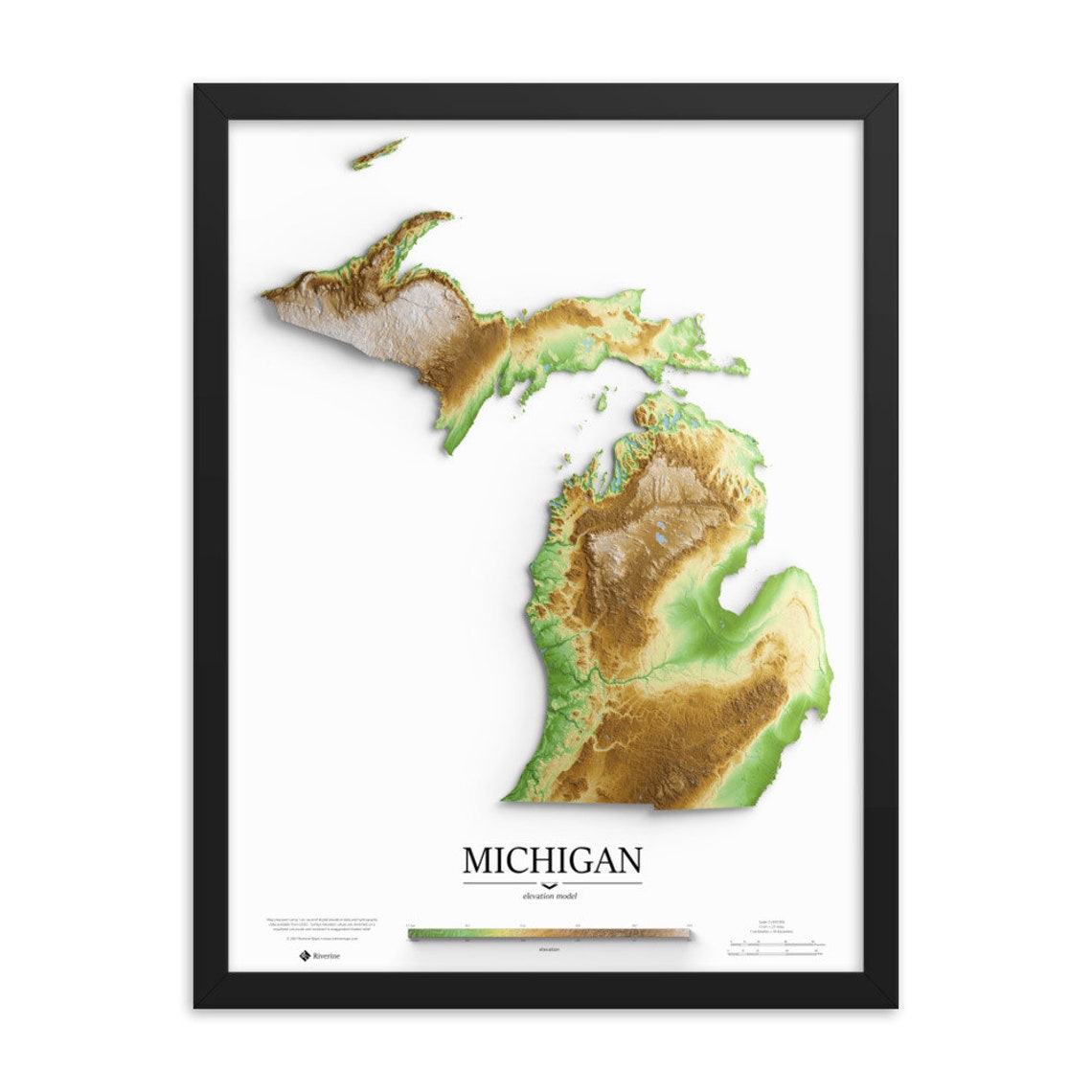 Michigan Elevation Map Poster - Etsy