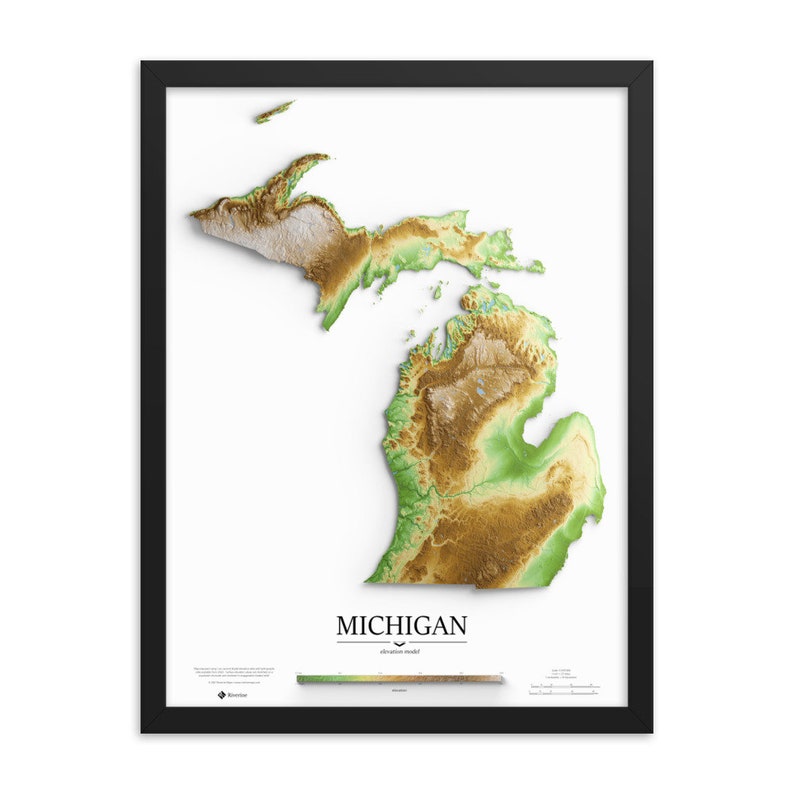 Michigan Elevation Map Poster - Etsy