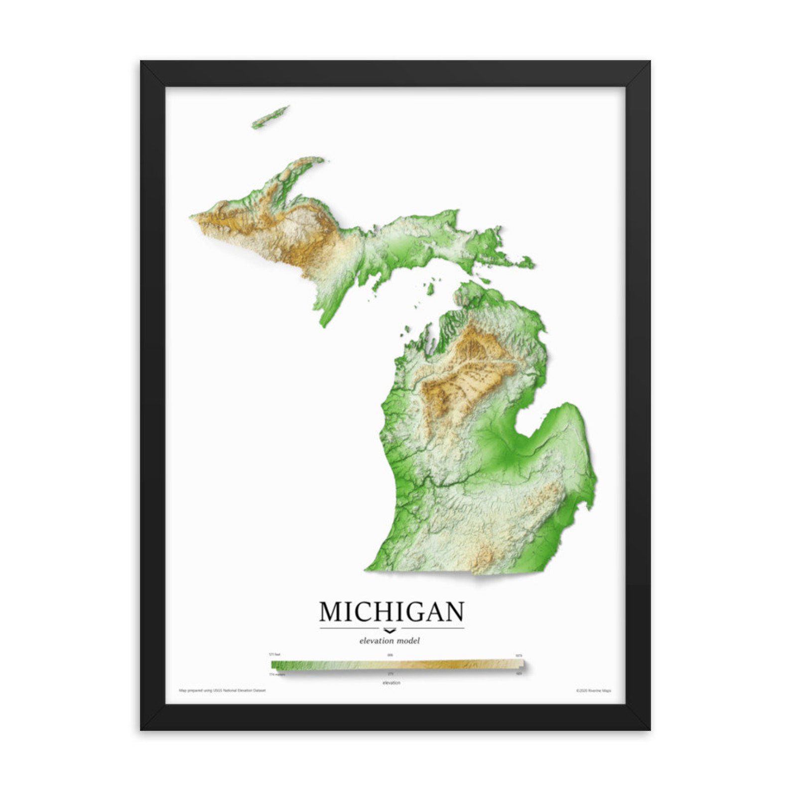 Michigan Elevation Map Poster | Etsy