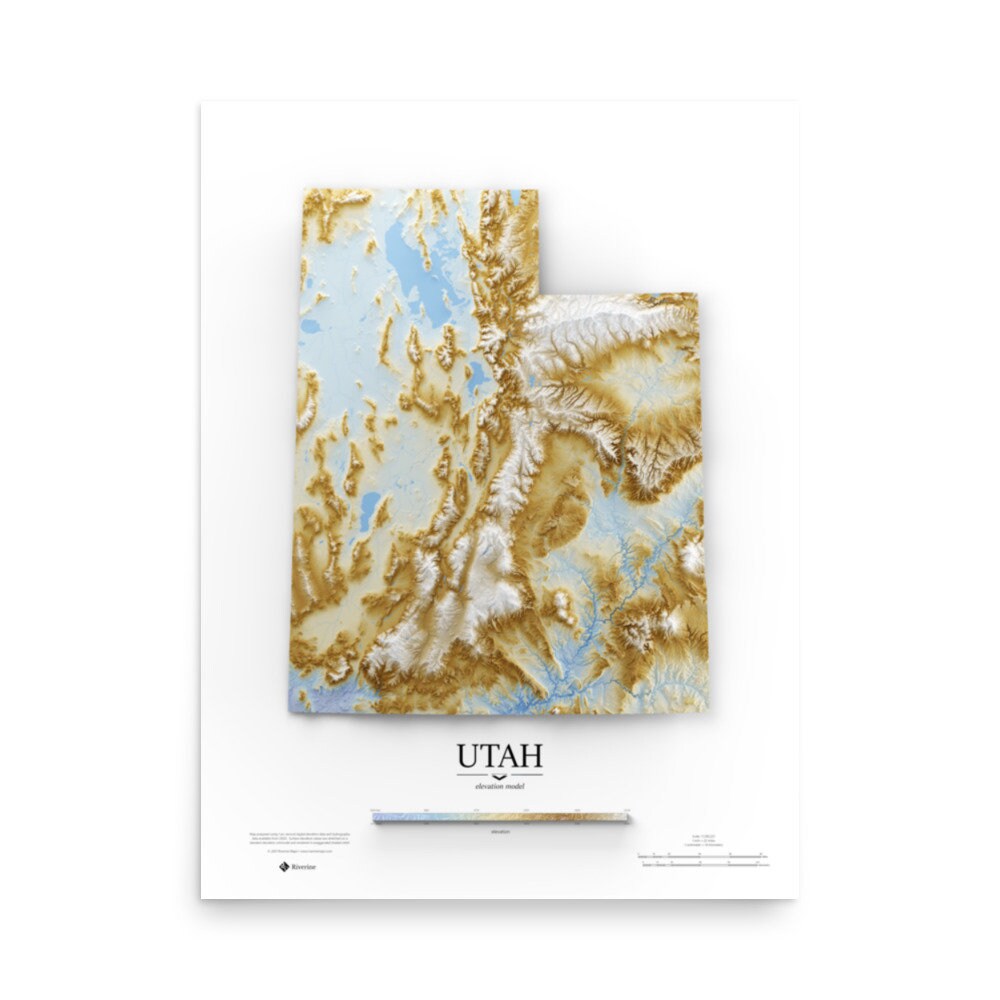 Utah Elevation Map Poster - Etsy