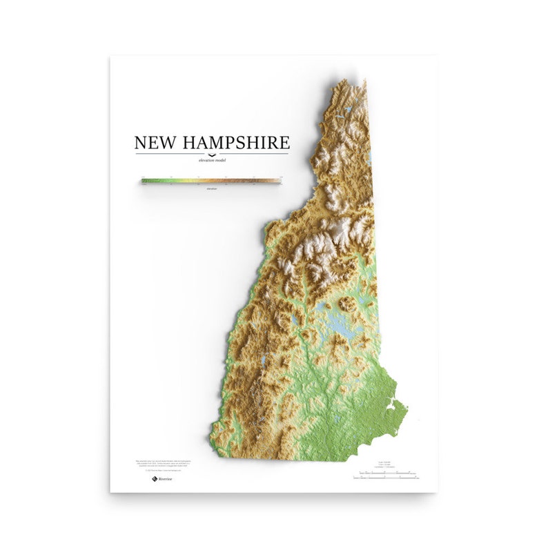 New Hampshire Elevation Map Poster - Etsy