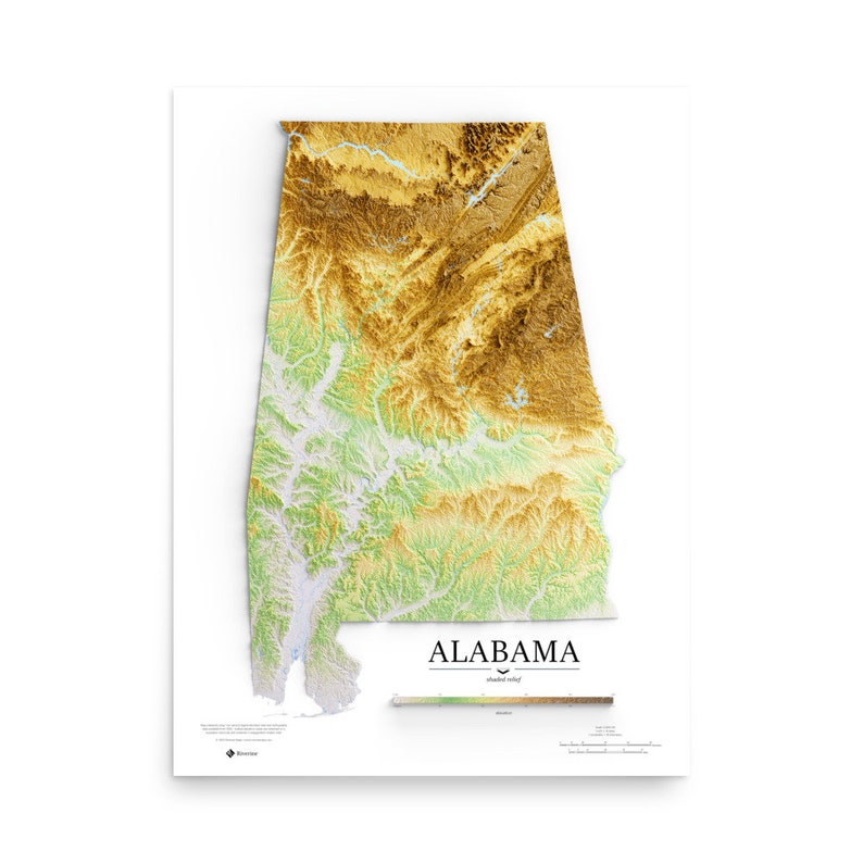 Alabama Elevation Map Poster - Etsy