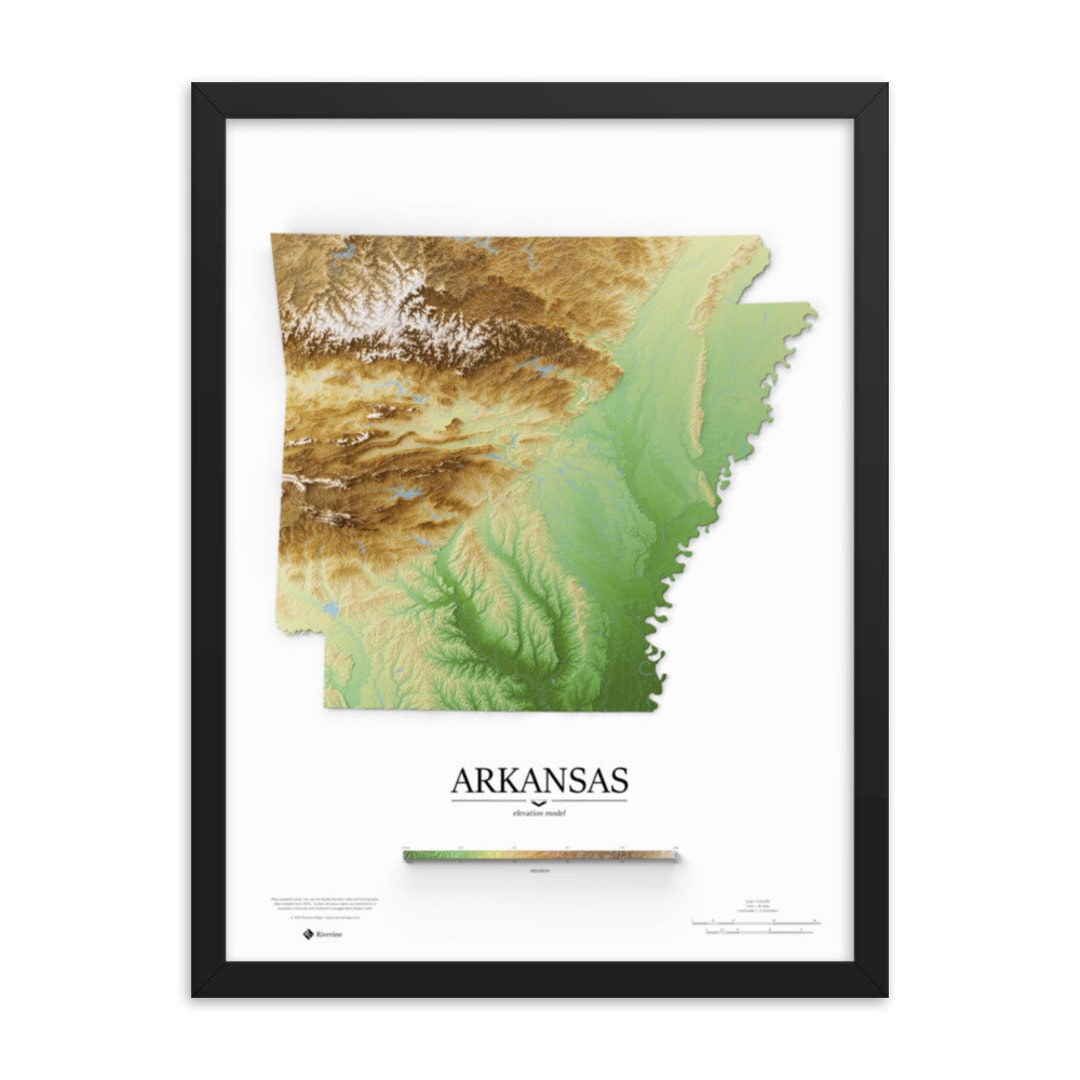 Arkansas Elevation Map Poster - Etsy