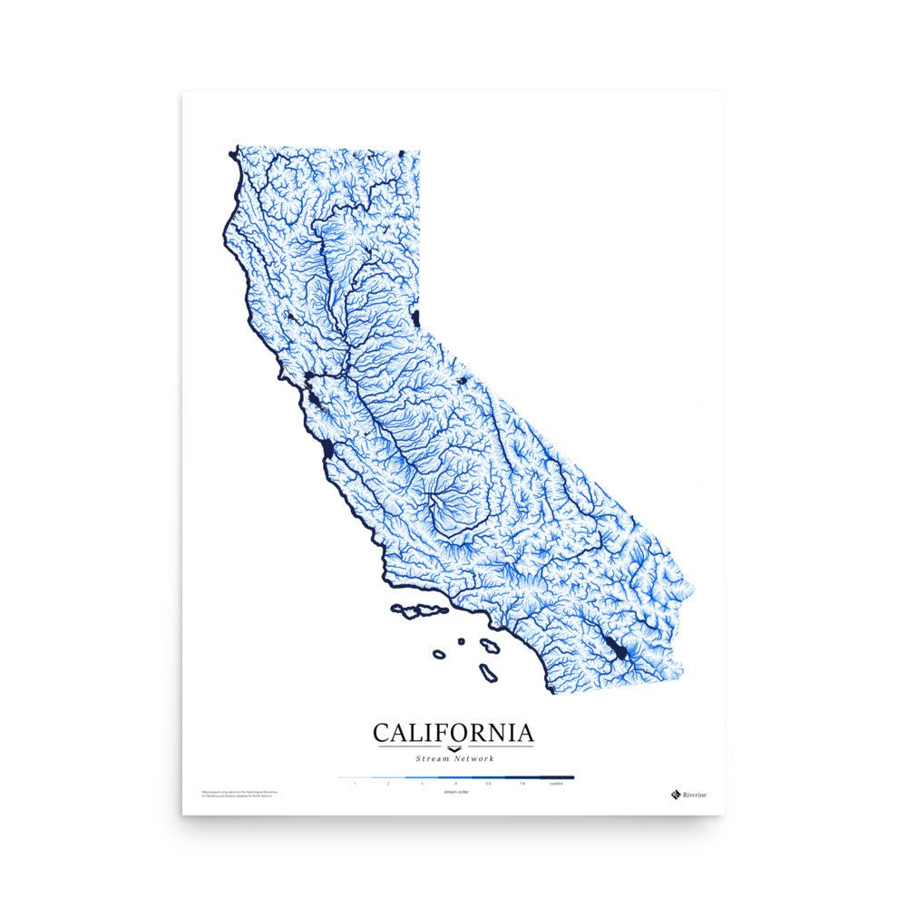 California Hydrological Map Poster - Etsy