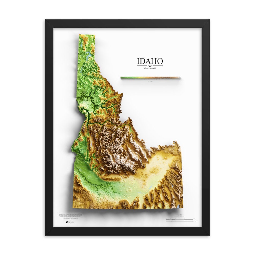 Idaho Elevation Map Poster - Etsy