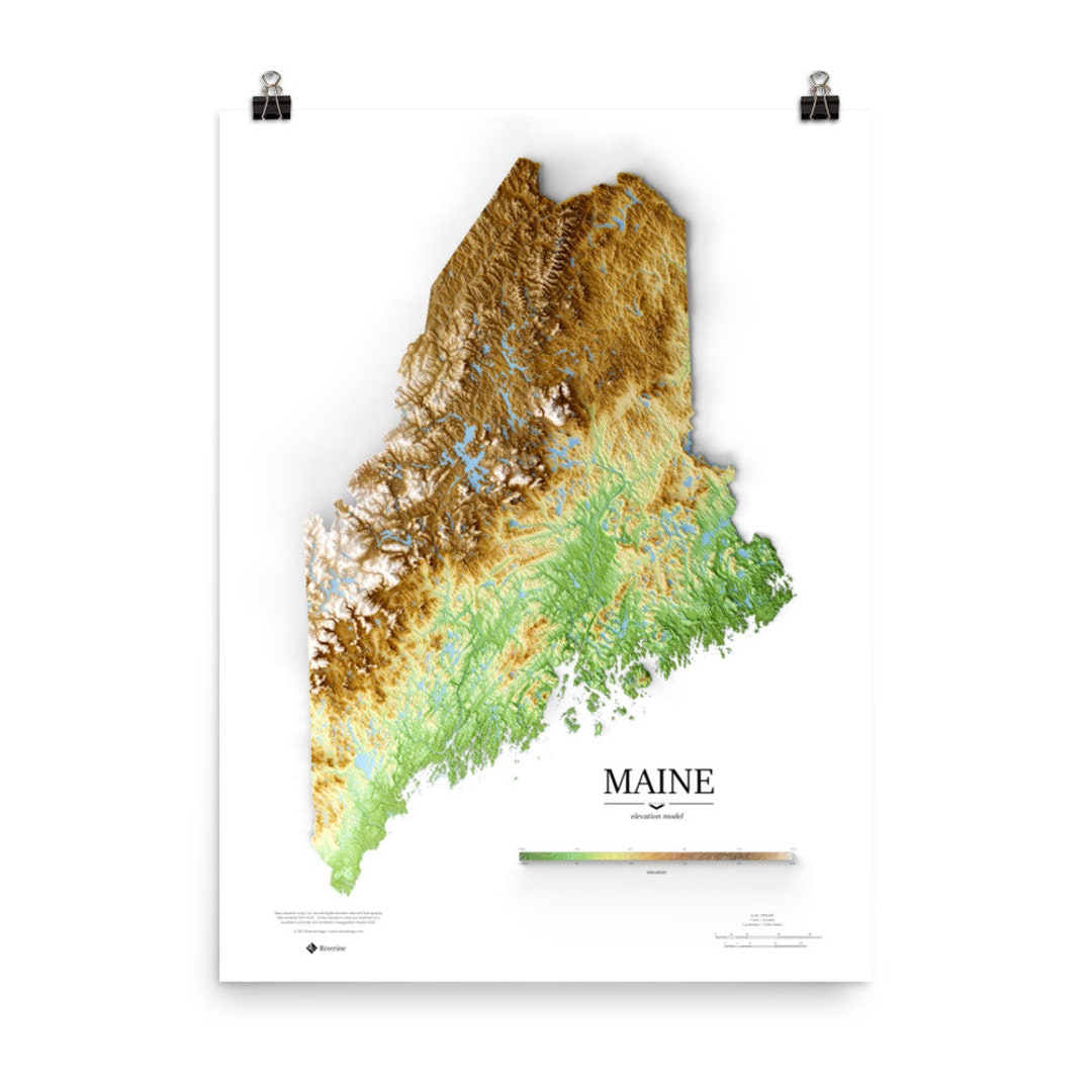 Maine Elevation Map Poster - Etsy Sweden