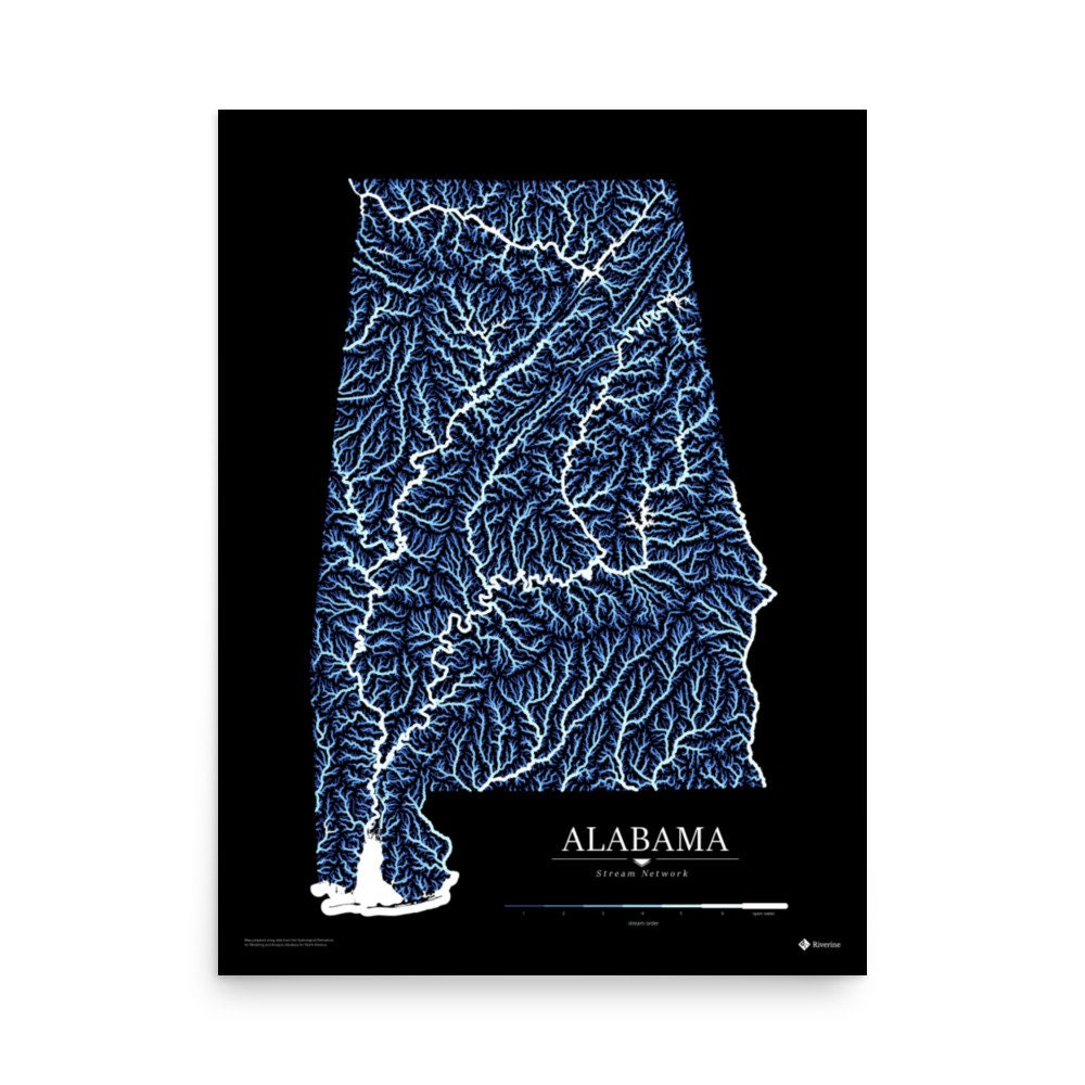 Alabama Hydrological Map Poster - Etsy
