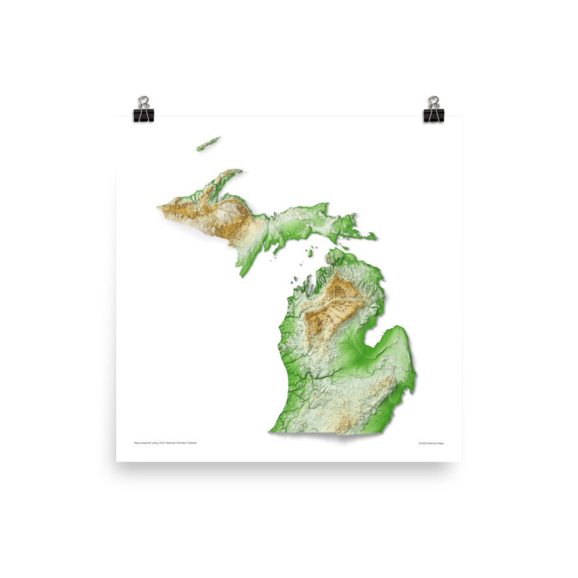 Michigan Elevation Map Poster | Etsy