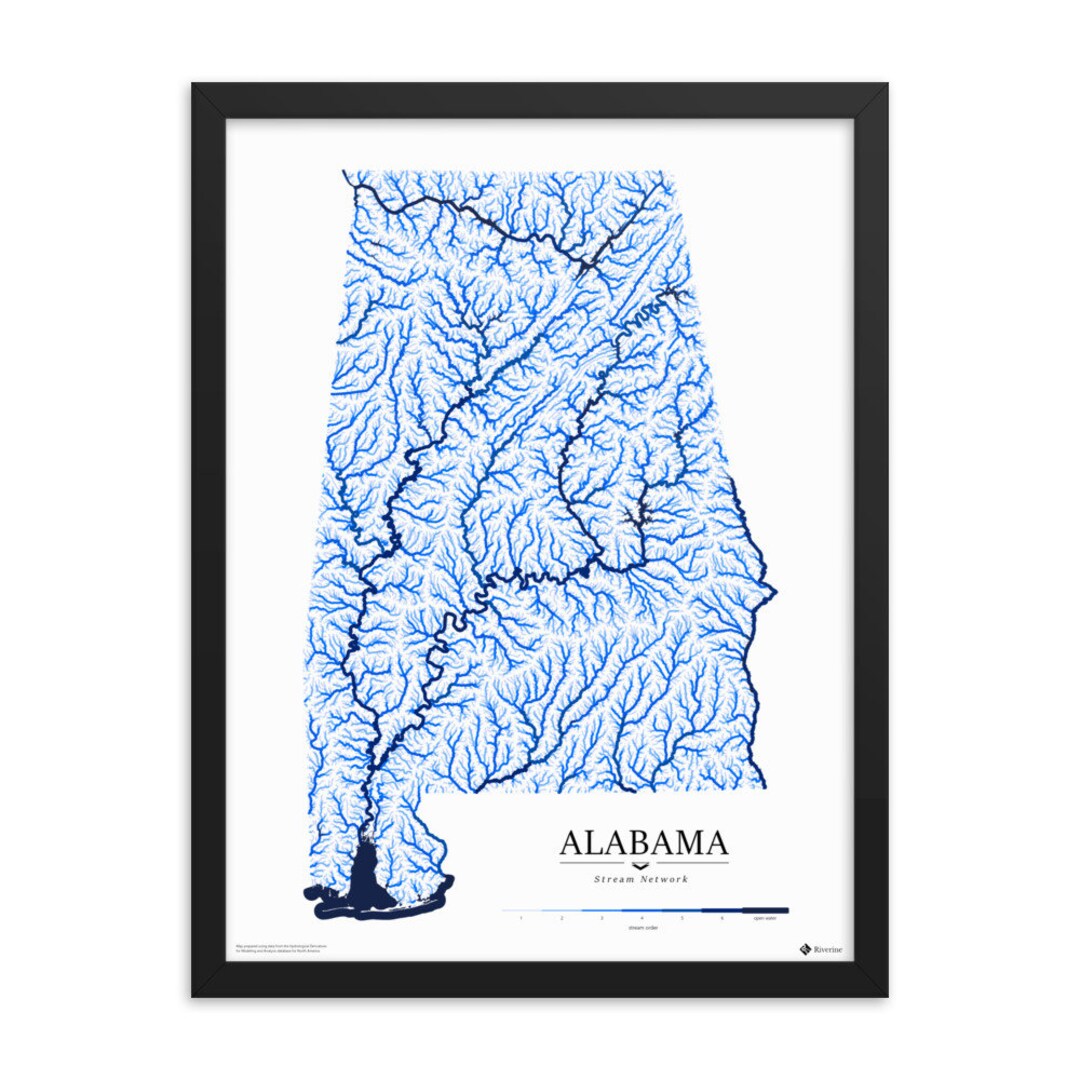 Alabama Hydrological Map Poster - Etsy
