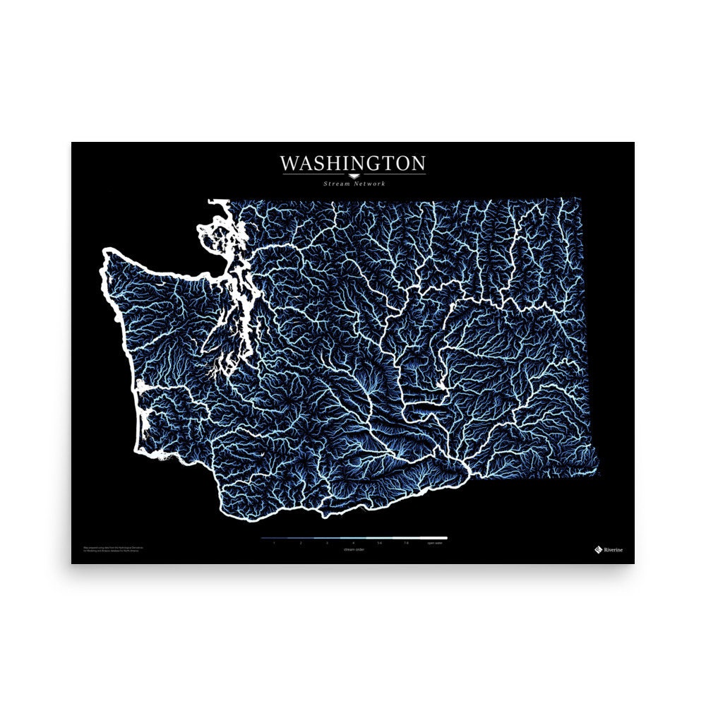 Washington Hydrological Map Poster - Etsy