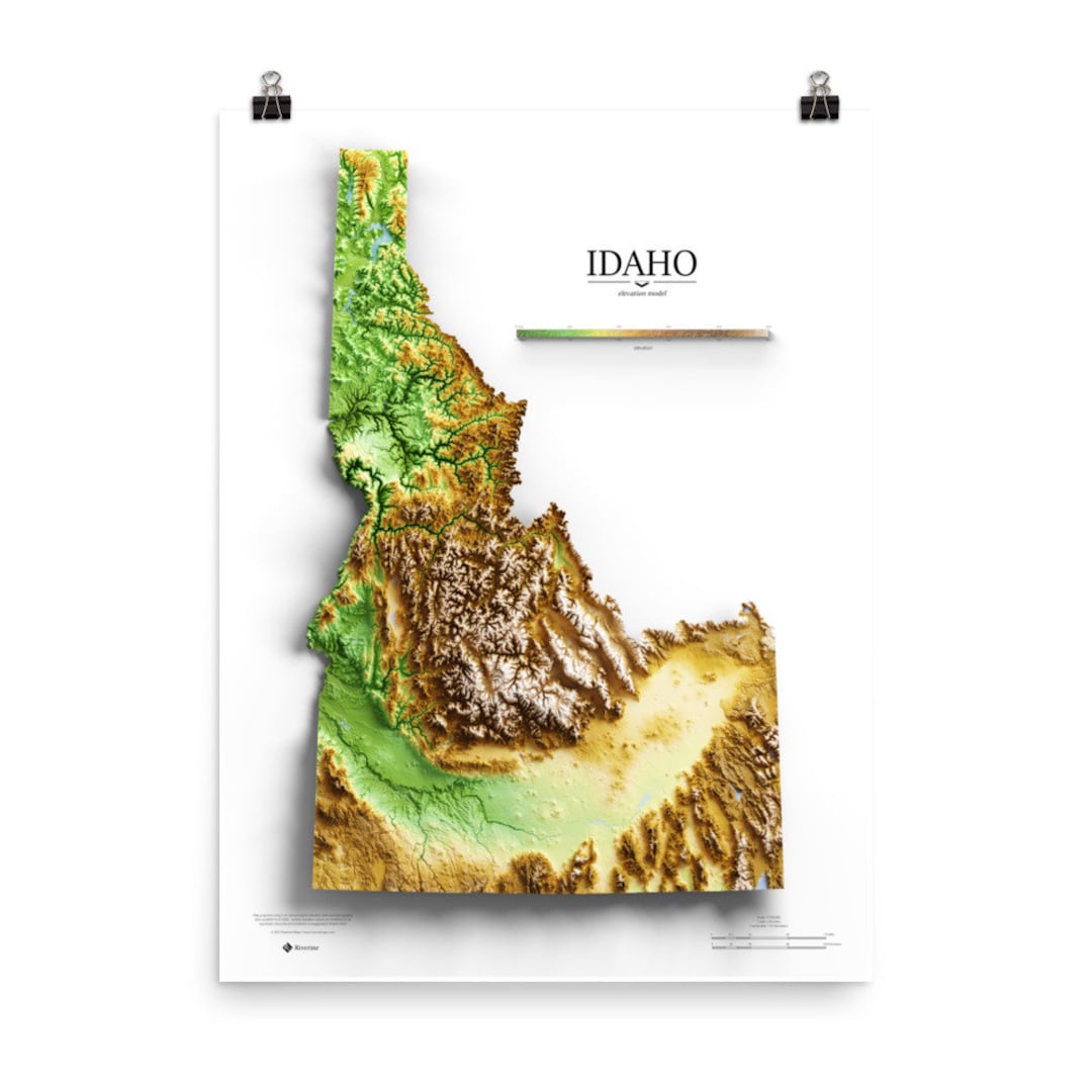 Idaho Elevation Map Poster - Etsy