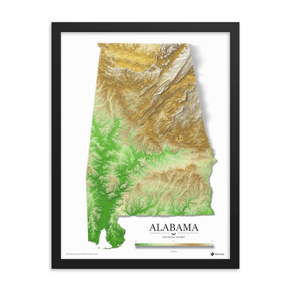 Alabama Elevation Map Poster - Etsy