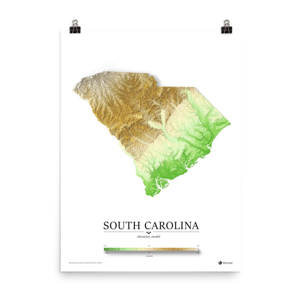 South Carolina Elevation Map Poster - Etsy