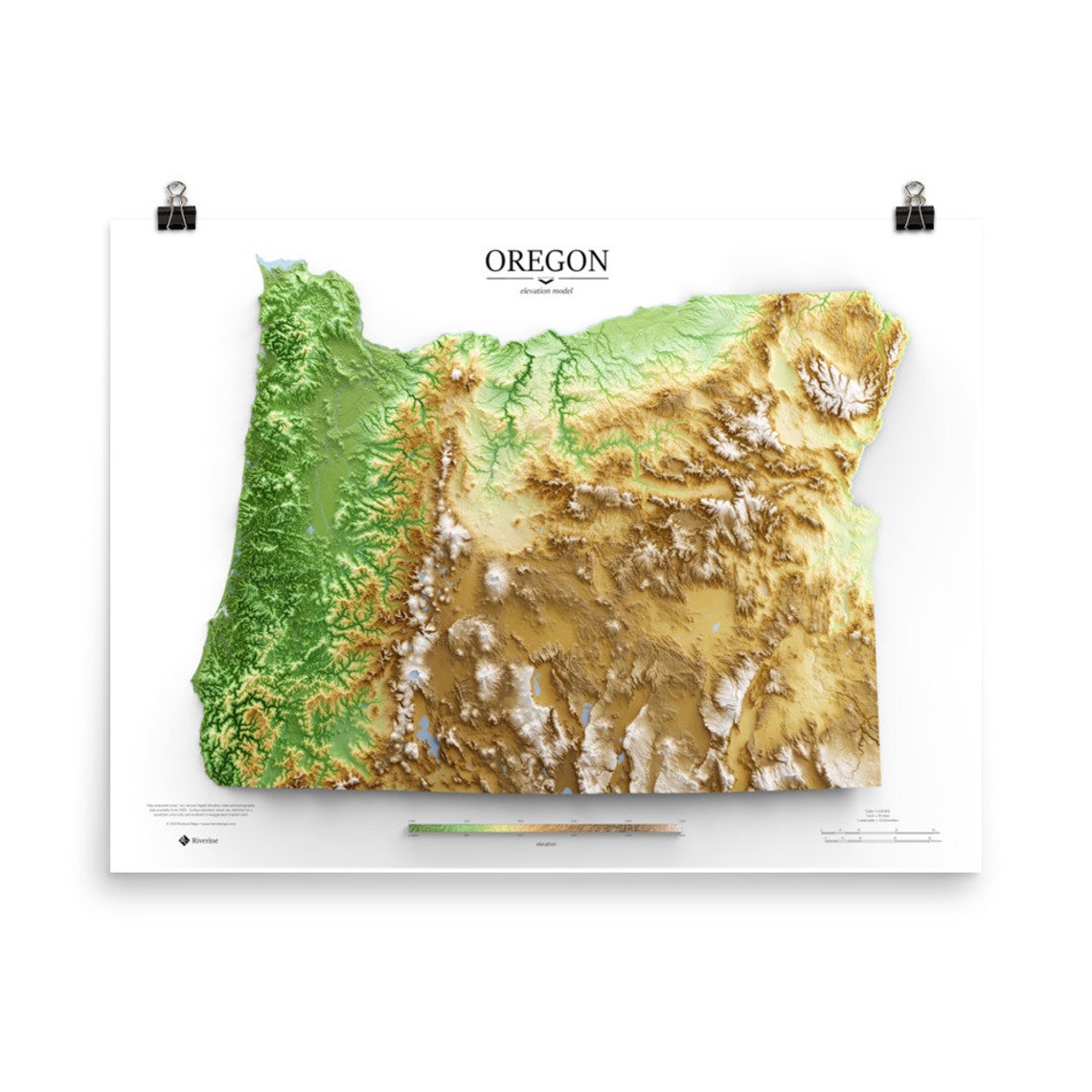 Oregon Elevation Map Poster - Etsy